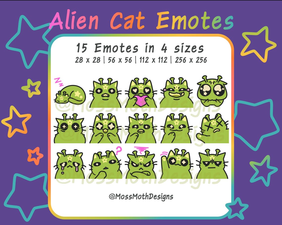 Cute Alien Cat Emotes for Twitch, Discord, Youtube (digital Download ...