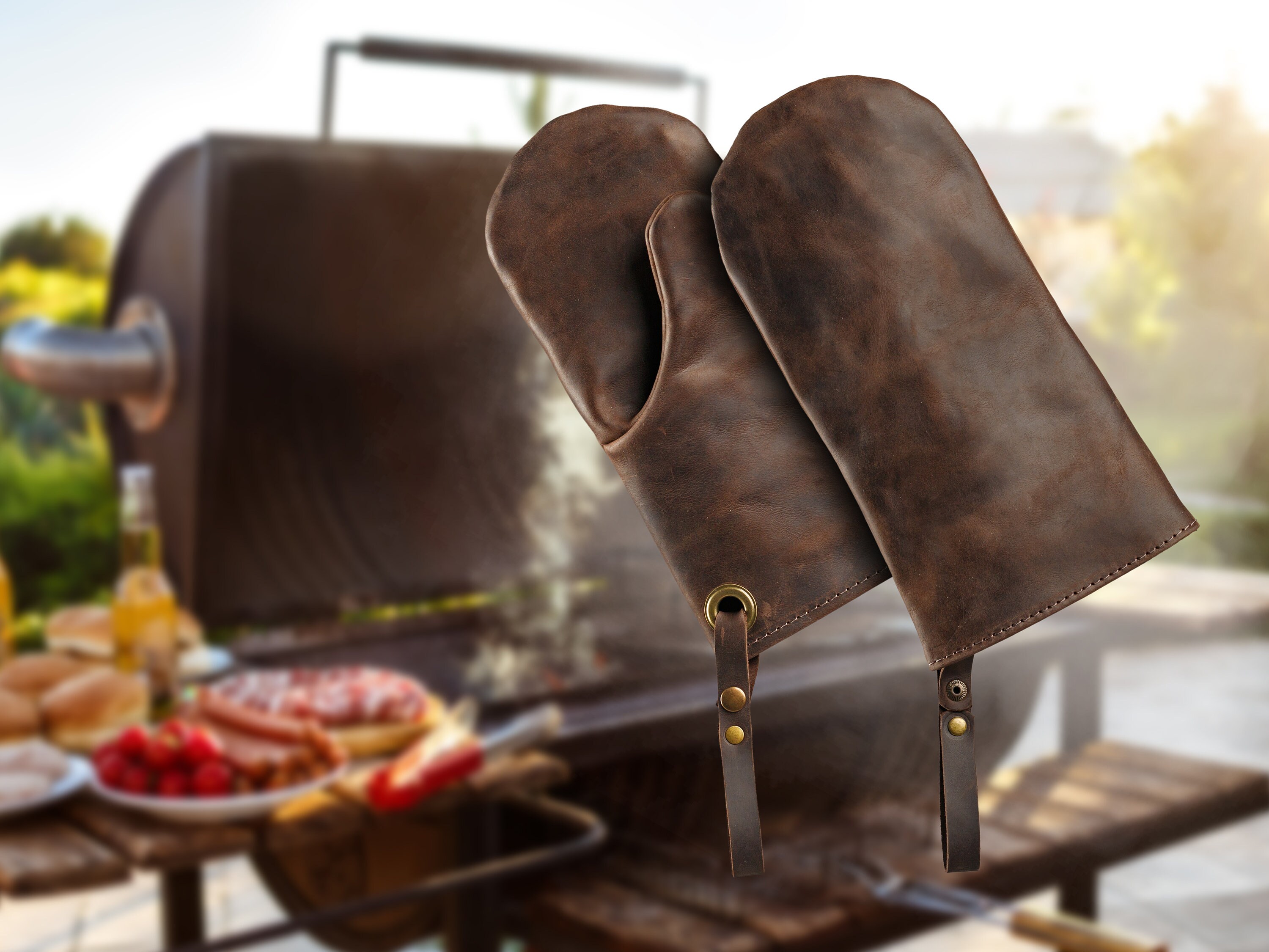 Monogrammed Leather Grill Mitts, Custom Chef's Kitchen Gift, Unique ...