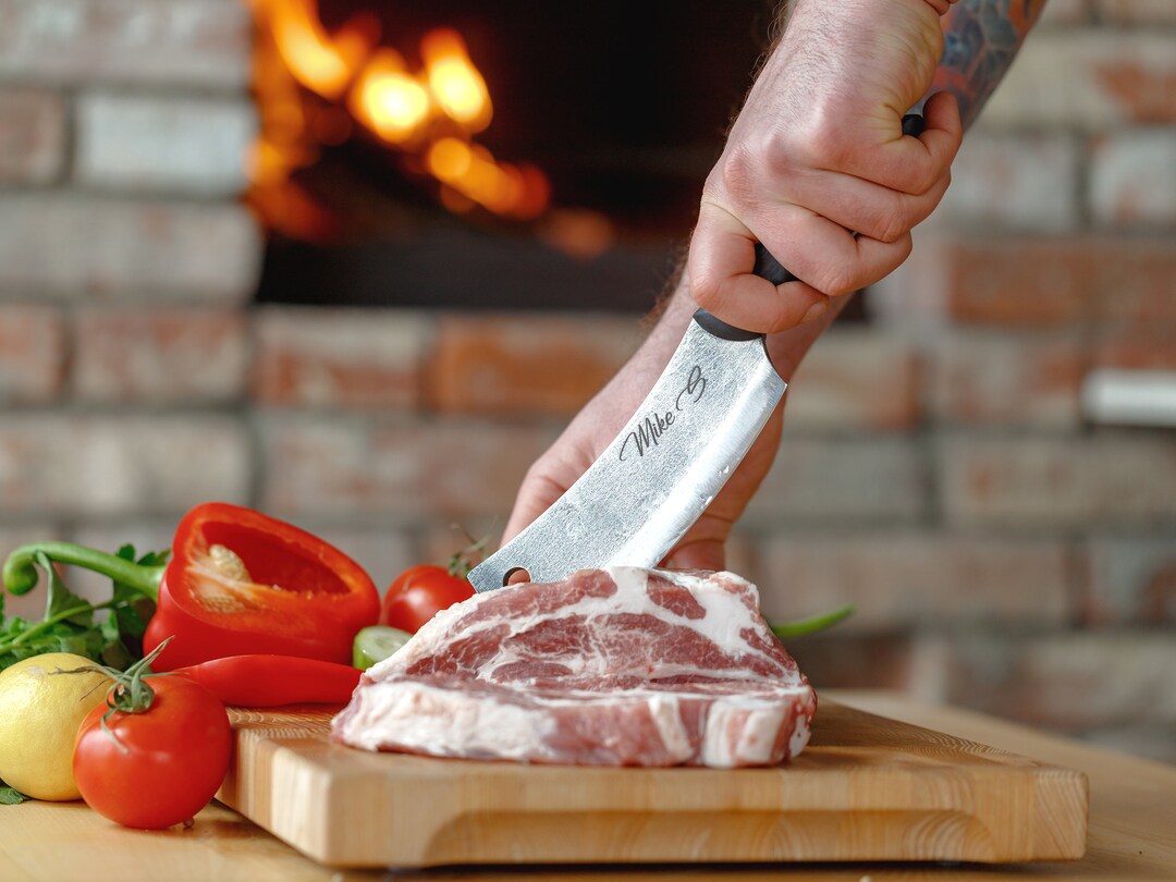 Handmade Engraved Chef Knife Custom Steel Blade Wood Handle, Multi-use ...