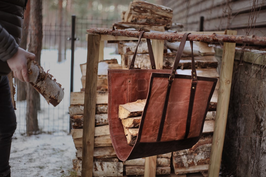 Leather Log Carrier, Farmhouse Gift, Firewood Log Carrier, Firewood Bag ...