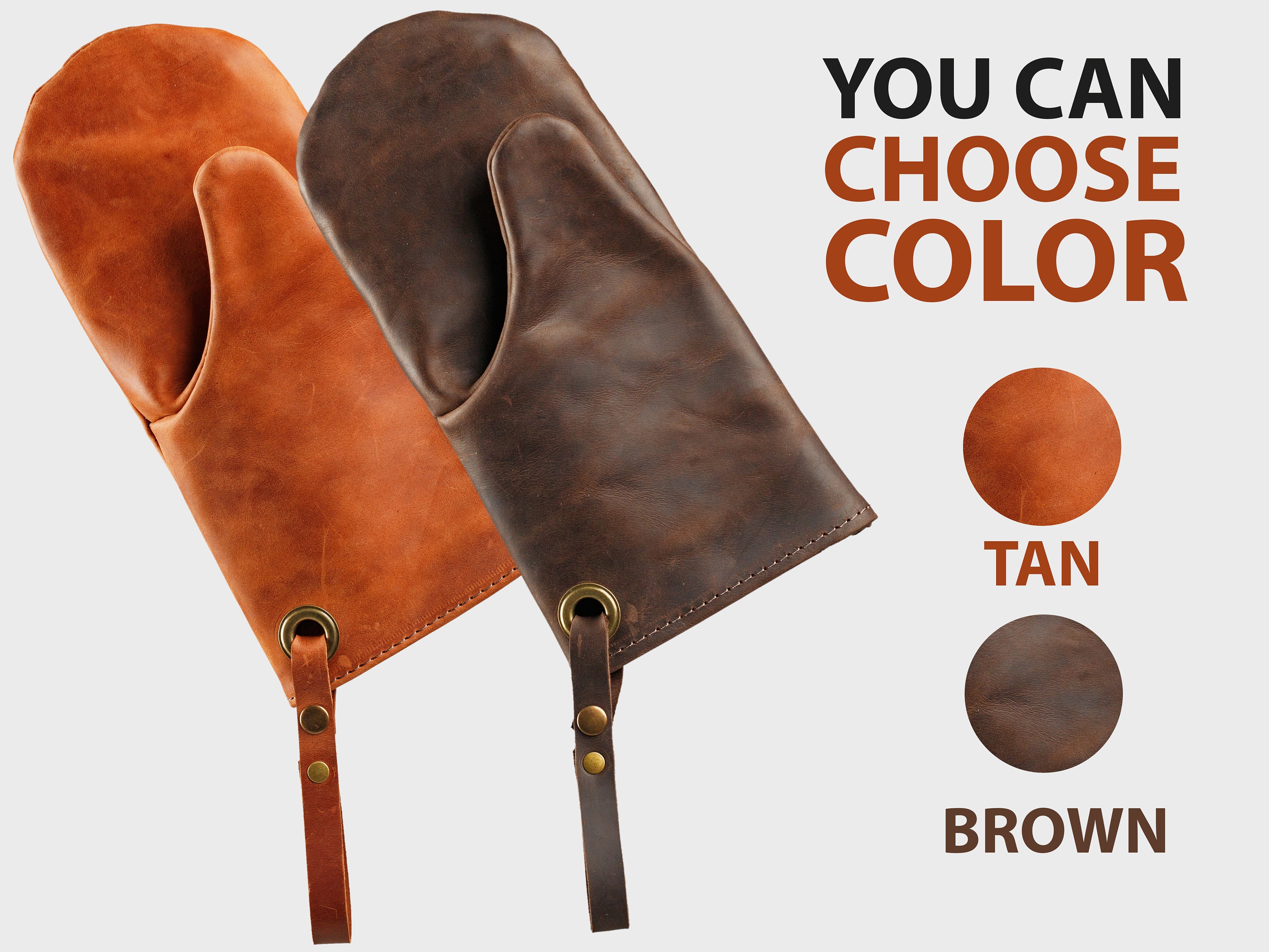 Mens Cooking Gloves Made of Leather, Brown Leather Oven Mitts for Chef ...