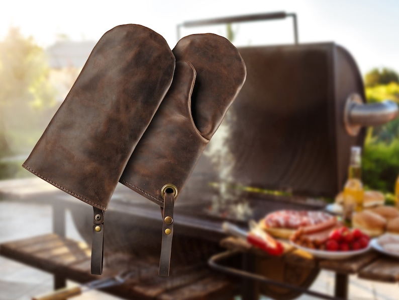 Mens Cooking Gloves Made of Leather, Brown Leather Oven Mitts for Chef ...