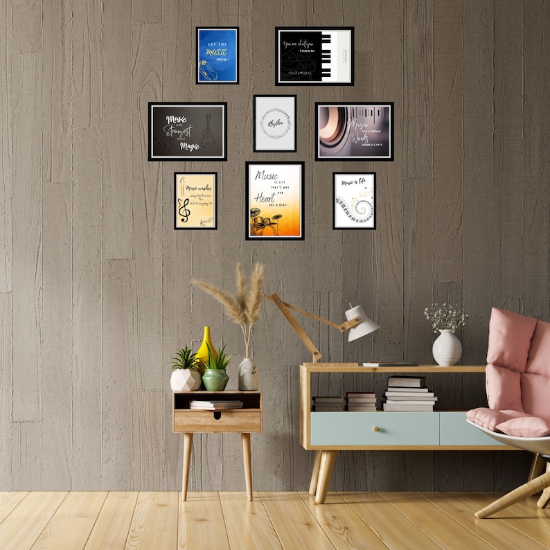Total 8 Set of Music Digital Poster for Home Decoration, Living Room ...