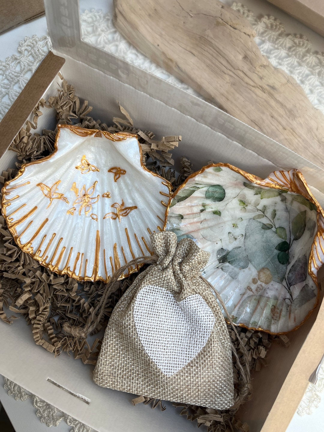 2 Decorative Scallop Shells Together Made by Hand With Its Small Oyster ...