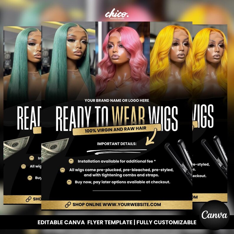 Ready to Wear Wig Flyer - Wig Flyer - Hair Flyer - Canva Flyer ...