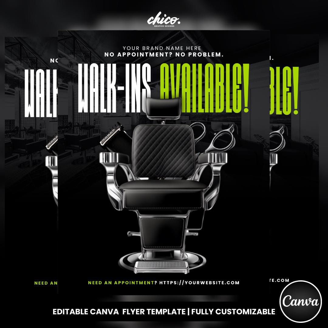 Walk-ins Available Flyer - Barber Flyer Template - DIY Flyer - Canva ...