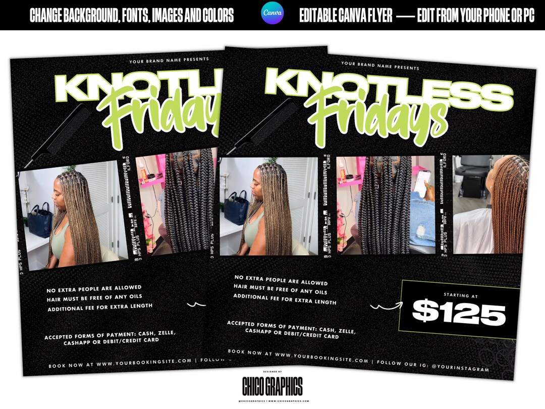 Braid Flyer, Hair Flyer, Braid Special Flyer, Editable Flyer, Canva ...