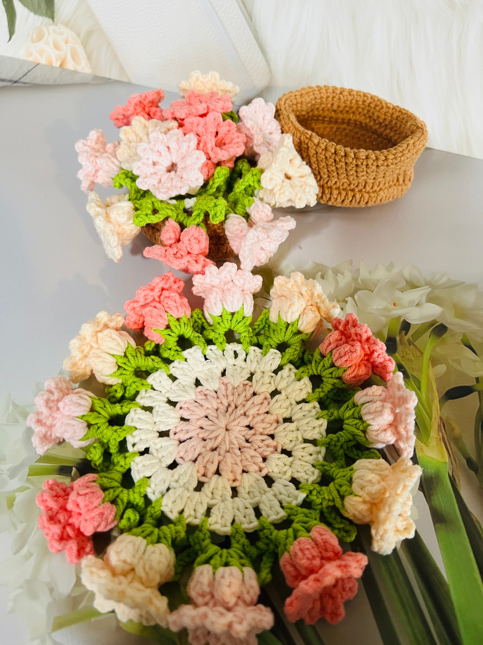 Handmade Crochet Flower Coaster Set: 3D Floral Mug Rugs - Etsy