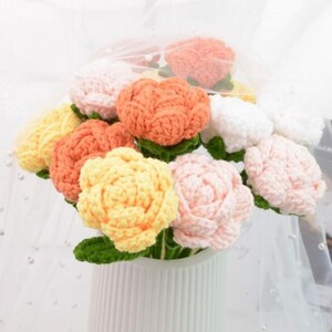 Crochet Flowers, Handmade Crochet Rose Bouquets，birthday Gift Crochet ...