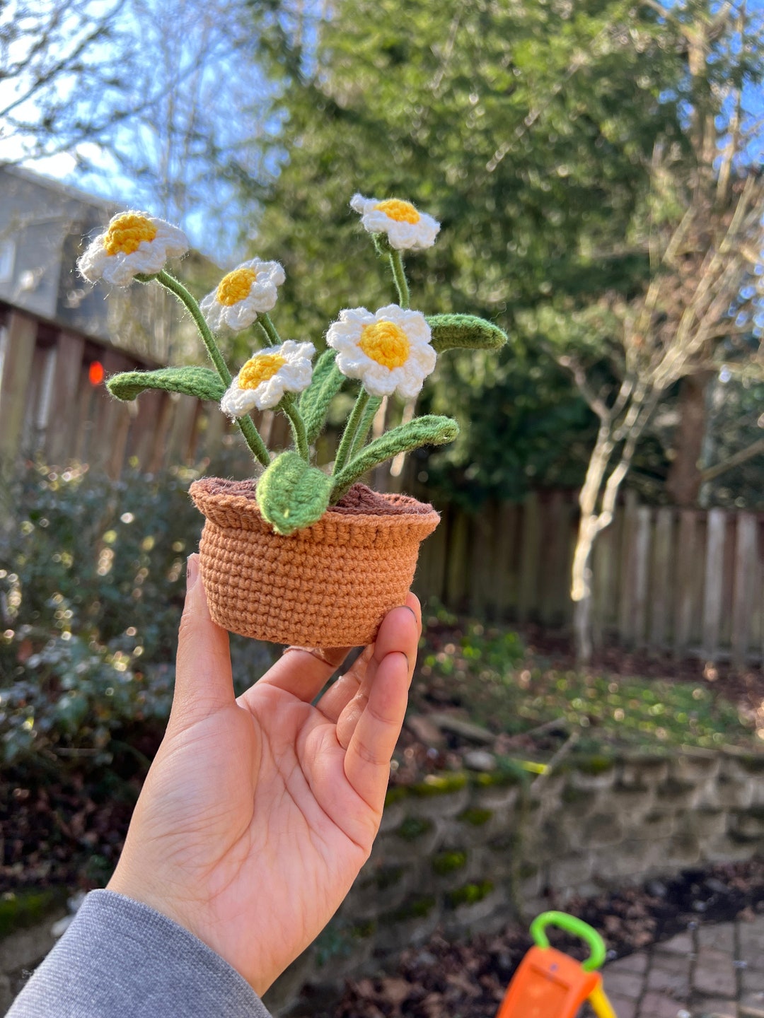 Crochet Daisy Pot, Special Home Decor Gift,handmade Potted Plant, Car ...