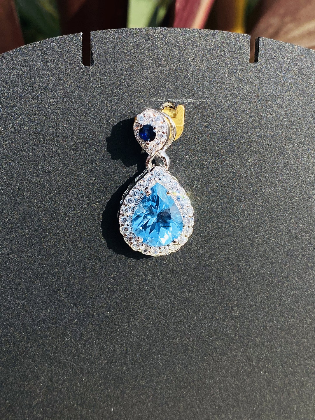 Topaz and Sapphire Pear Shape Gemstone Pendant, CZ Zircon Pendant, 925 ...