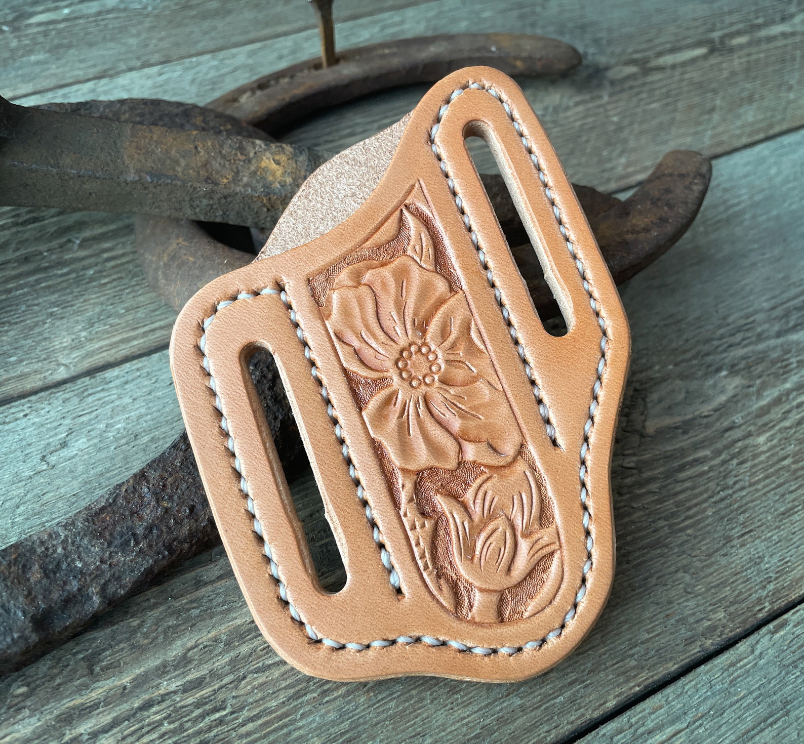 Leather Trapper Knife Sheath With Hand Tooled Design - Etsy