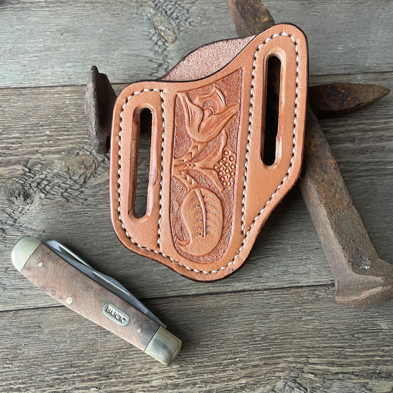 Leather Trapper Knife Sheath With Hand Tooled Design - Etsy