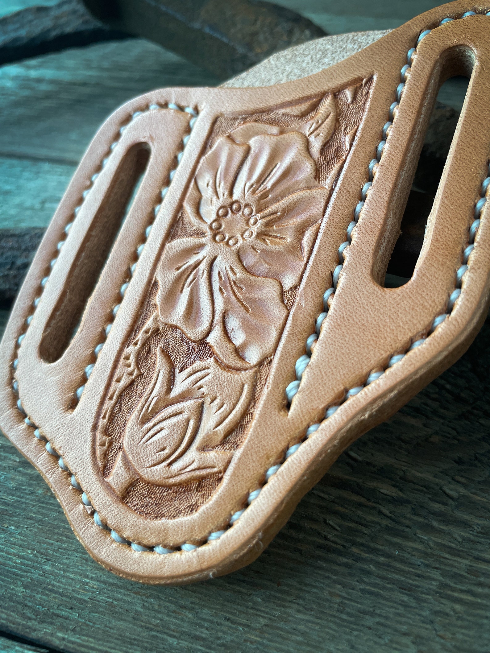 Leather Trapper Knife Sheath With Hand Tooled Design - Etsy