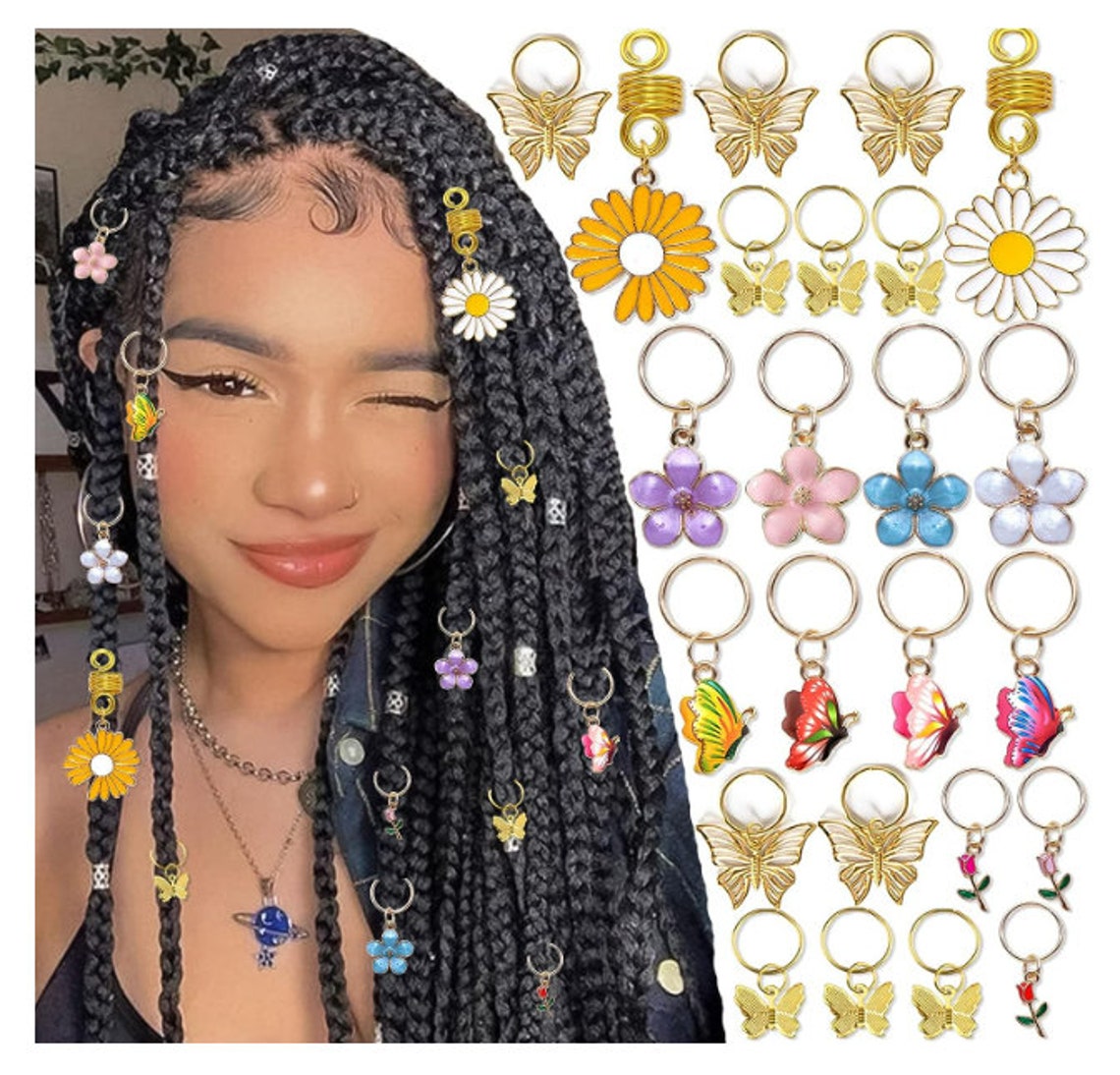 24pcs Gold Butterfly Braid Clips Spring Hair Jewelry Dreadlock ...
