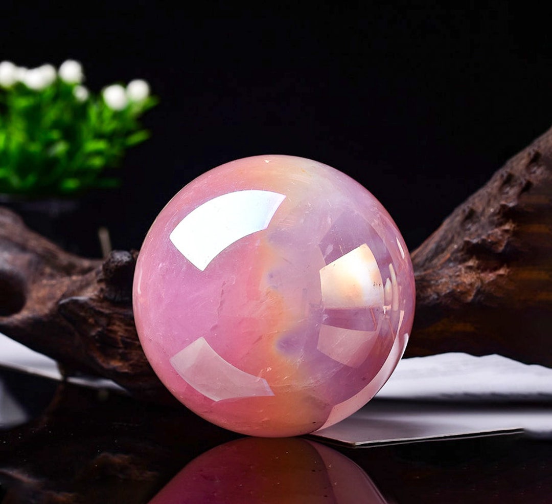 Pink Aura Crystals Sphere, Aura Rose Quartz Crystals Ball, Angel Aura ...