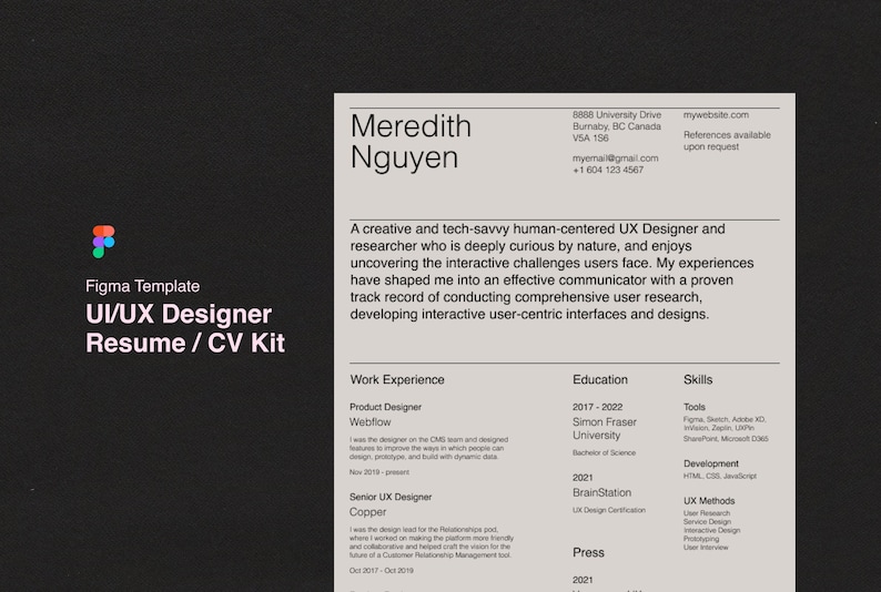 UX/UI Resume Figma Template, Modern Résumé, Design Resume, Creative CV ...