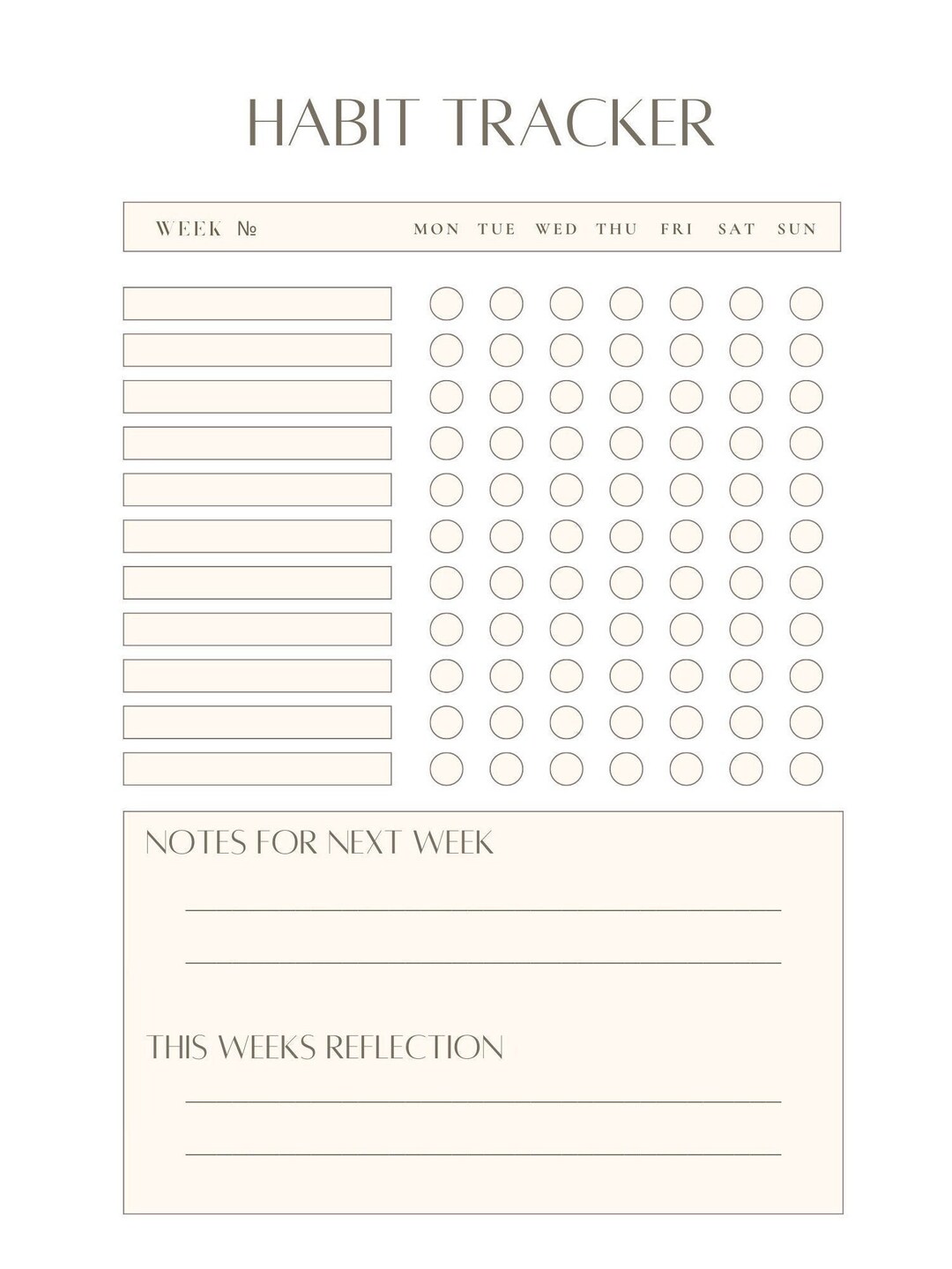 Weekly Habit Tracker Template, Instant Download, Productivity Tracker ...