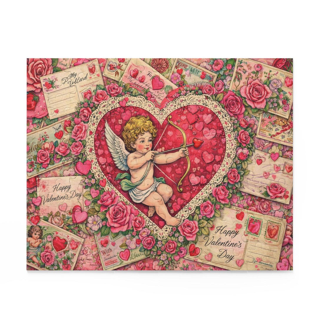 Vintage Cupid Heart Collage Puzzle - Etsy