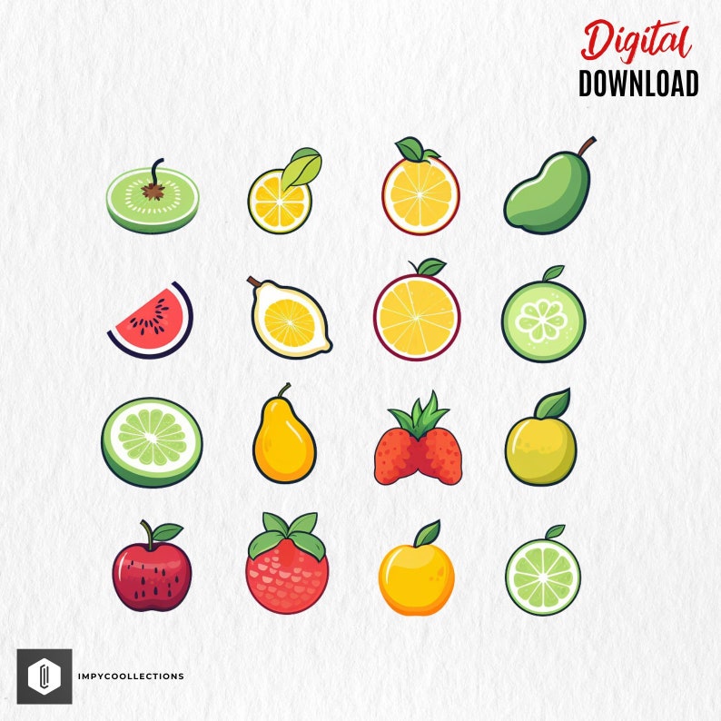 Fruitful Delights: SVG & PNG Fruit Icon Collection Instant Download - Etsy