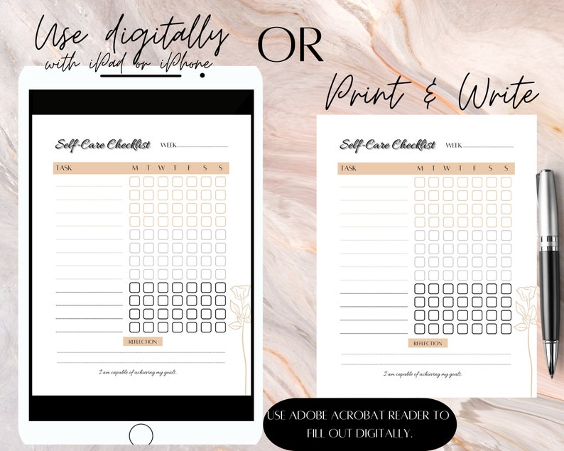 Printable Self-care & Positive Affirmations Planner, Self-care Planner ...