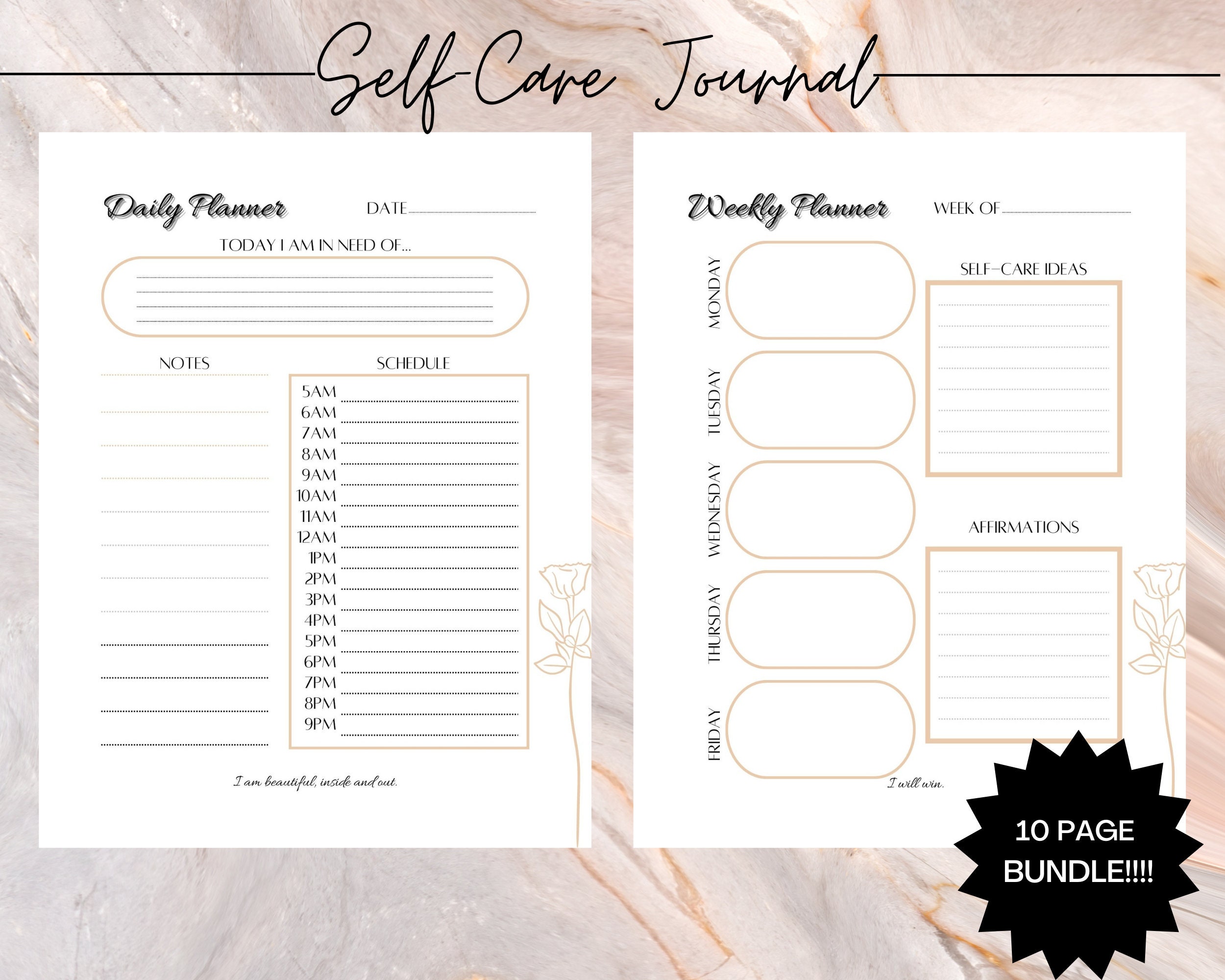 Printable Self-care & Positive Affirmations Planner, Self-care Planner ...