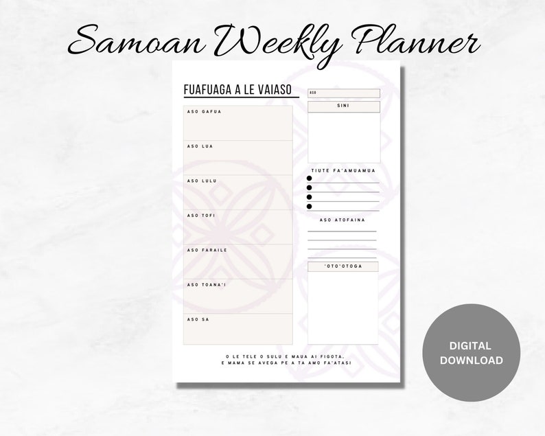 Printable Samoan Weekly Planner. Instant Download. A4 & US Letter Sizes ...