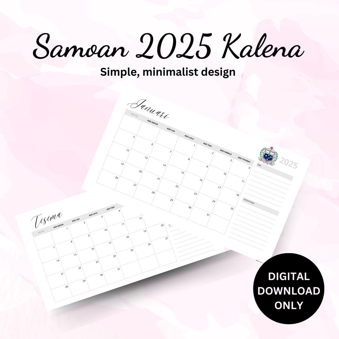 Samoan 2025 Printable Calendar | 12-month PDF | Minimalist Design ...