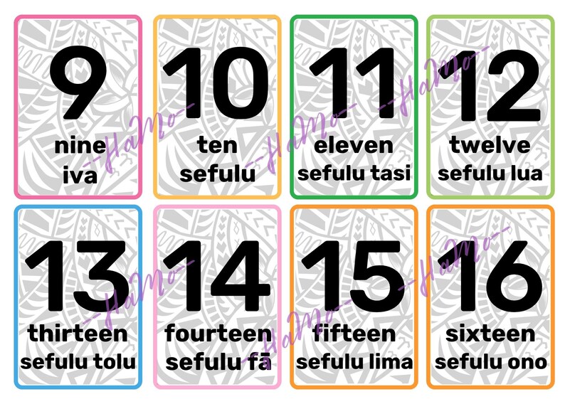 Samoan Flash Cards Numbers 1 to 20 Samoan and English - Etsy