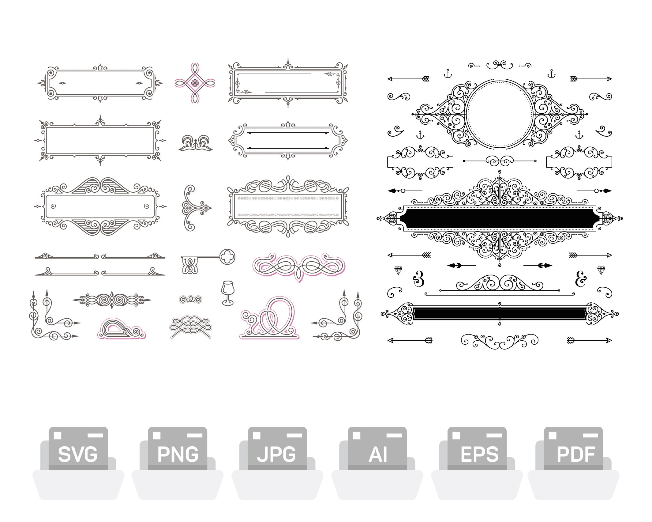 Decorative Lines Svg Lines Eps Banner Collection Pattern Line Digital Decorative Digital