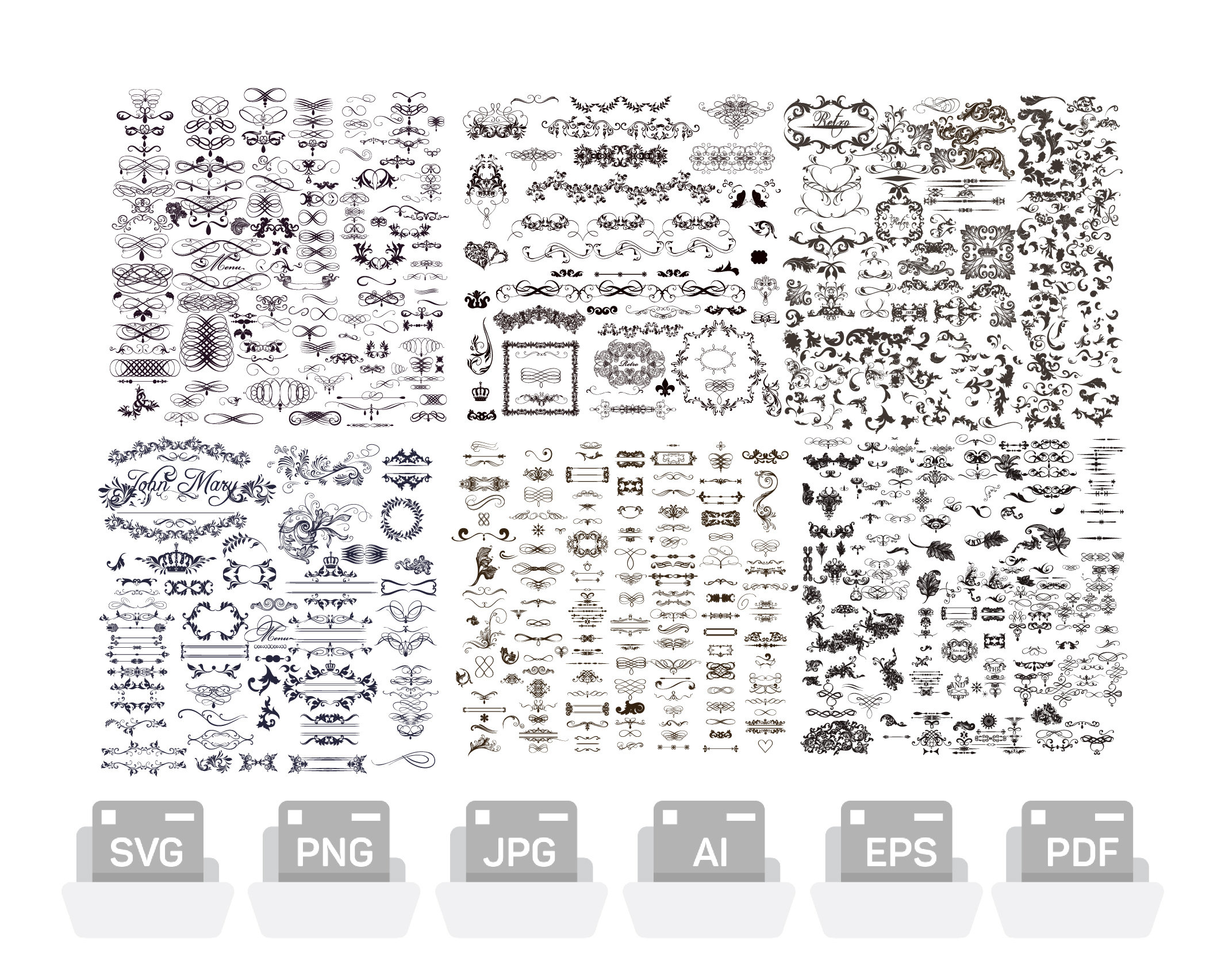 Decorative Lines SVG, Lines EPS, Banner Collection, Pattern, Line ...