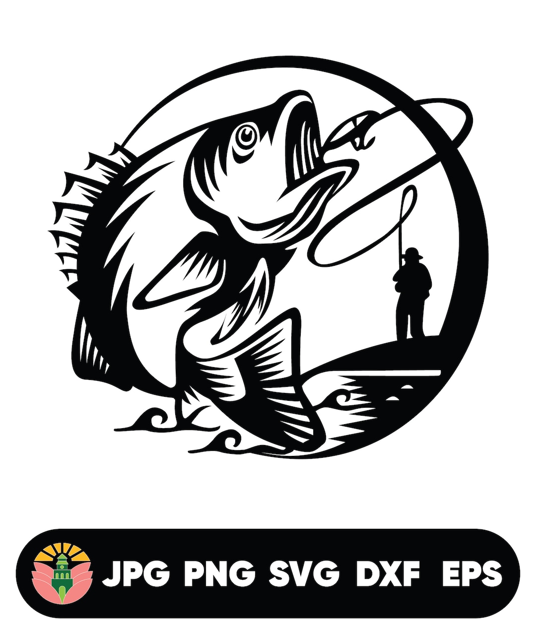Fisherman Catching Fish Svg , Fishing Svg, Bass Fishing Svg, Cut File ...
