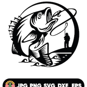 Fisherman Catching Fish Svg , Fishing Svg, Bass Fishing Svg, Cut File ...