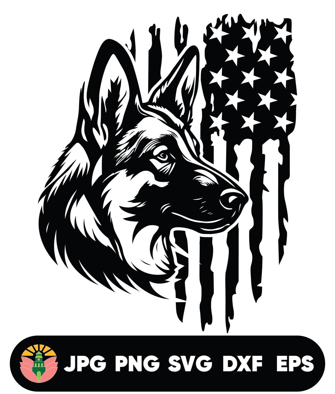 German Shepherd Face SVG: American Flag Silhouette (digital Download ...
