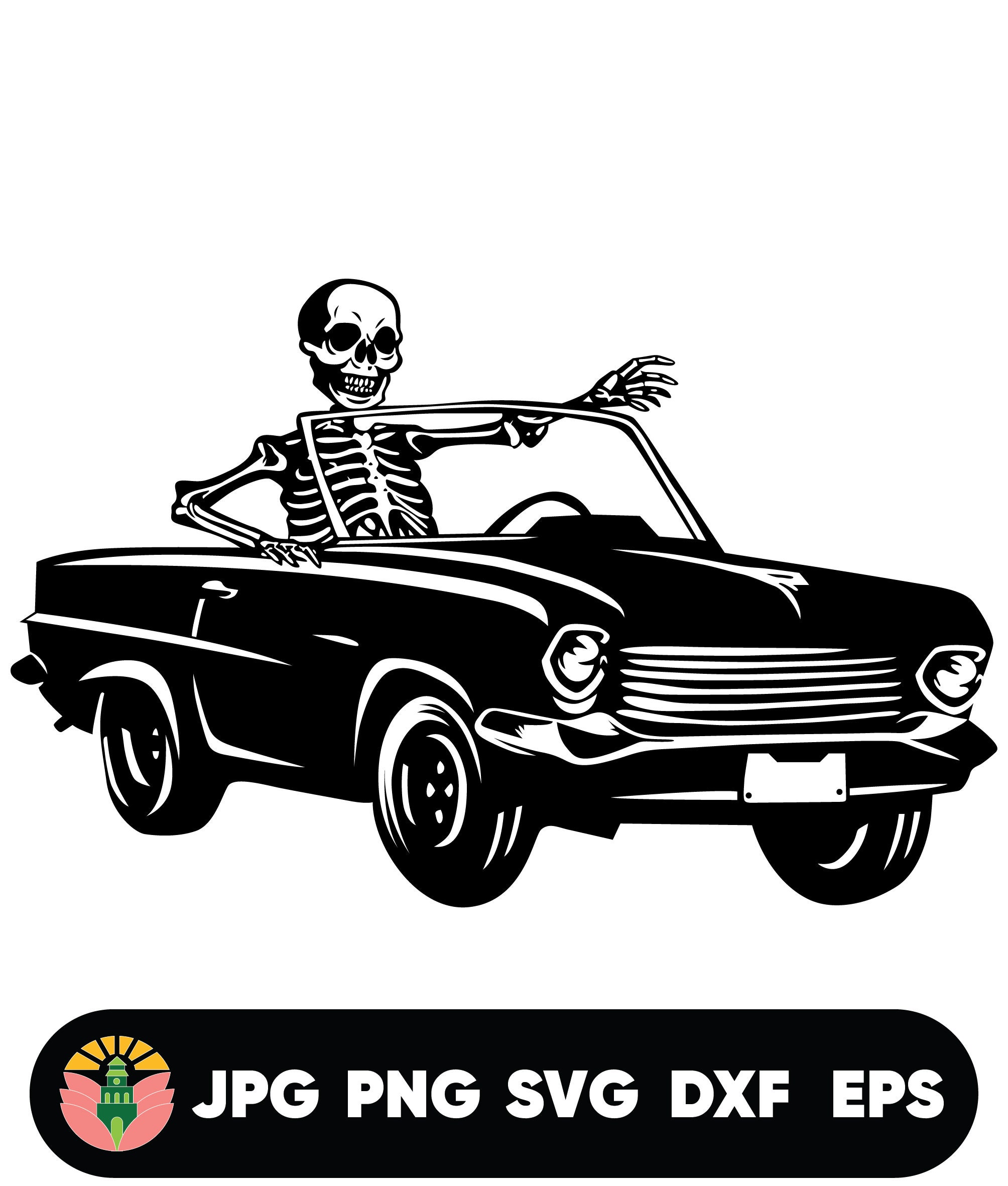 Skeleton Vintage Car Racer SVG, Hot Rod Skeleton SVG, Retro Car SVG ...