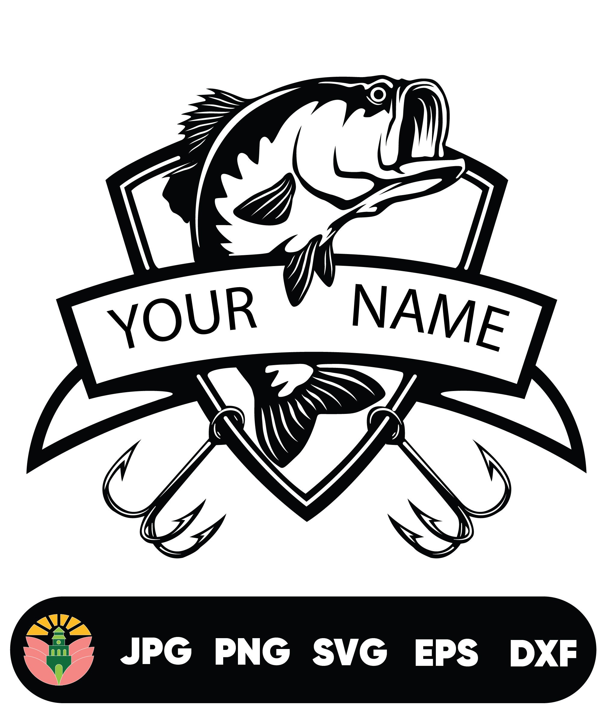 Bass Fishing Monogram SVG: Fish Hook Clipart, Cricut Cut File - Etsy