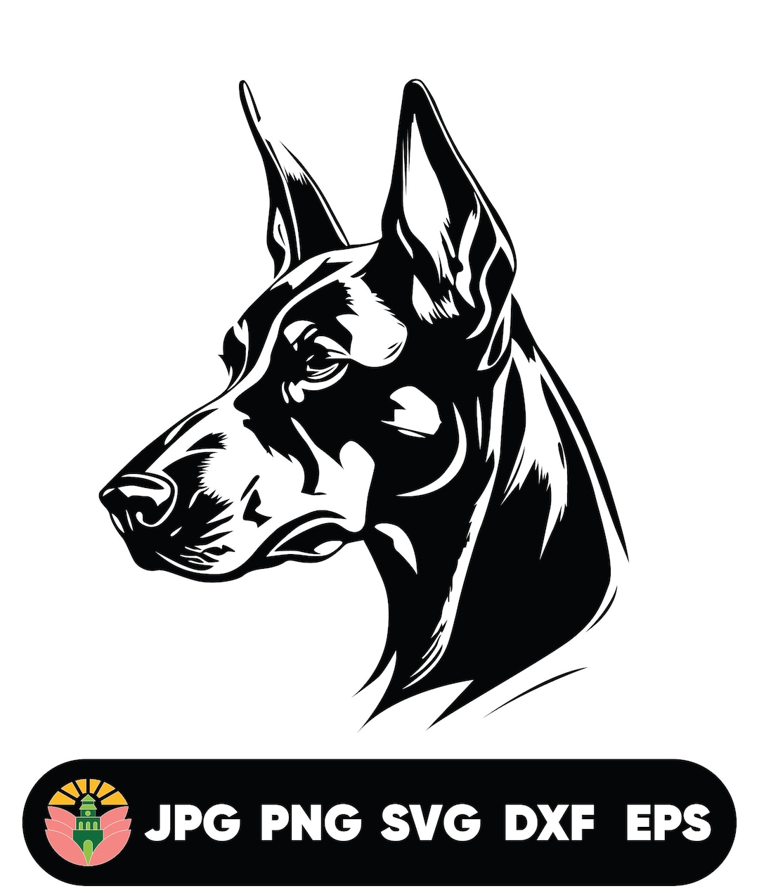 Doberman Pinscher Head Portrait Vector (SVG, PNG, Dxf, Eps) - Etsy