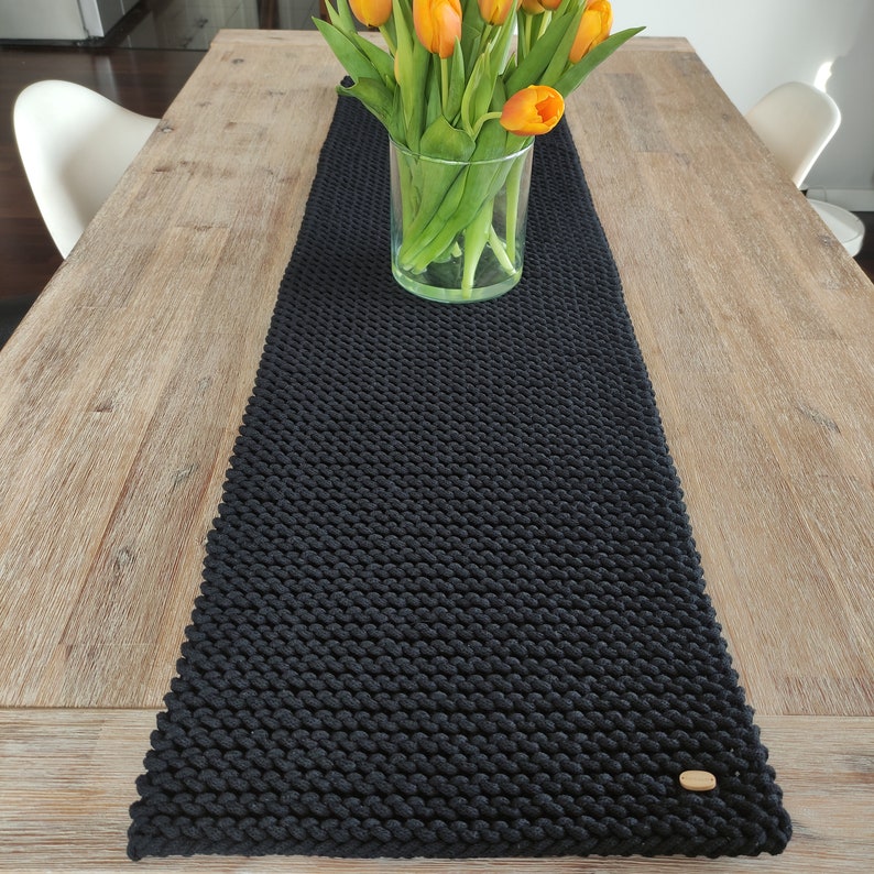 Knitted Table Runner, Modern Table Runner, Boho Table Decor, Gift for ...