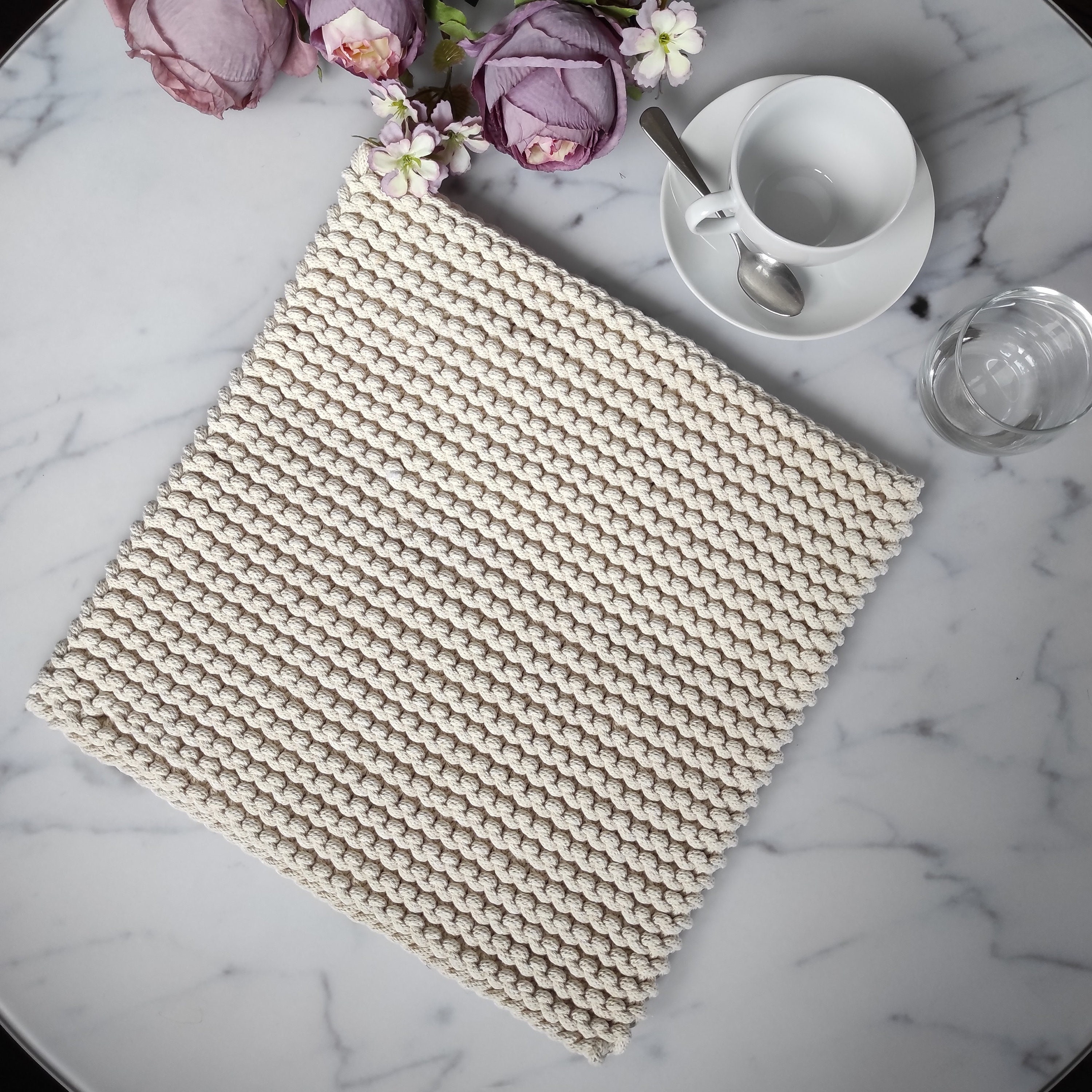 Plecemat Knitting Pattern Square Cotton Table Mat Pdf Pattern - Etsy