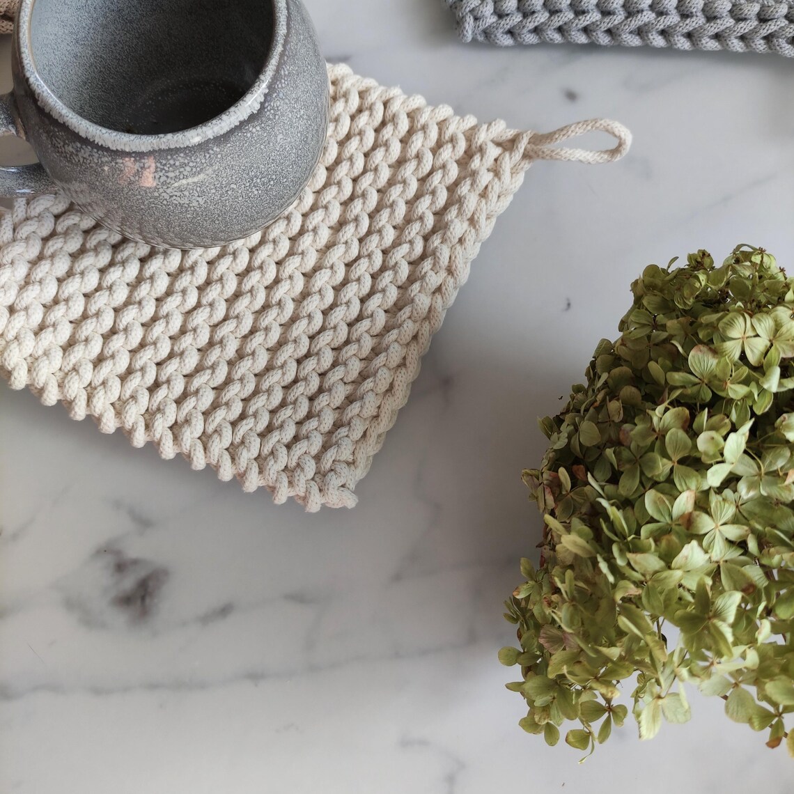 Knitted Coaster Pattern: Easy Farmhouse Trivet With Loop (PDF Pattern ...