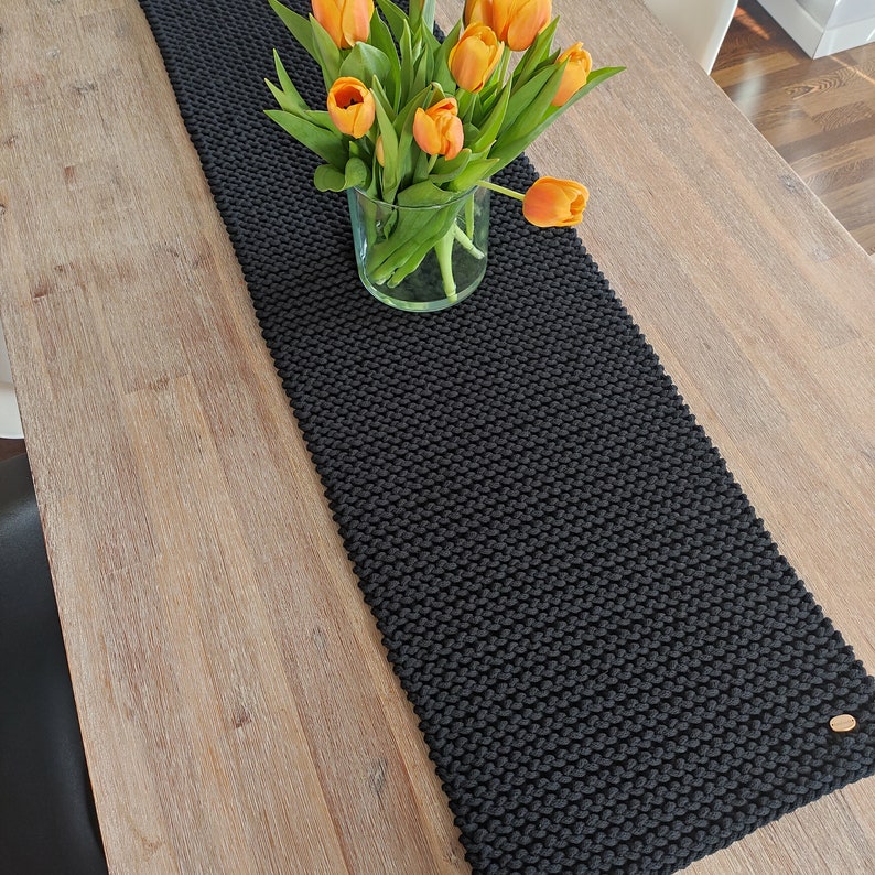 Knitted Table Runner, Modern Table Runner, Boho Table Decor, Gift for ...
