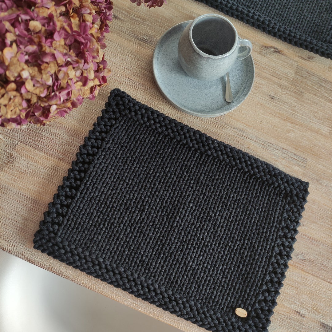 Modern Knit Placemats - Set of 4 Handmade Table Mats, Housewarming Gift ...