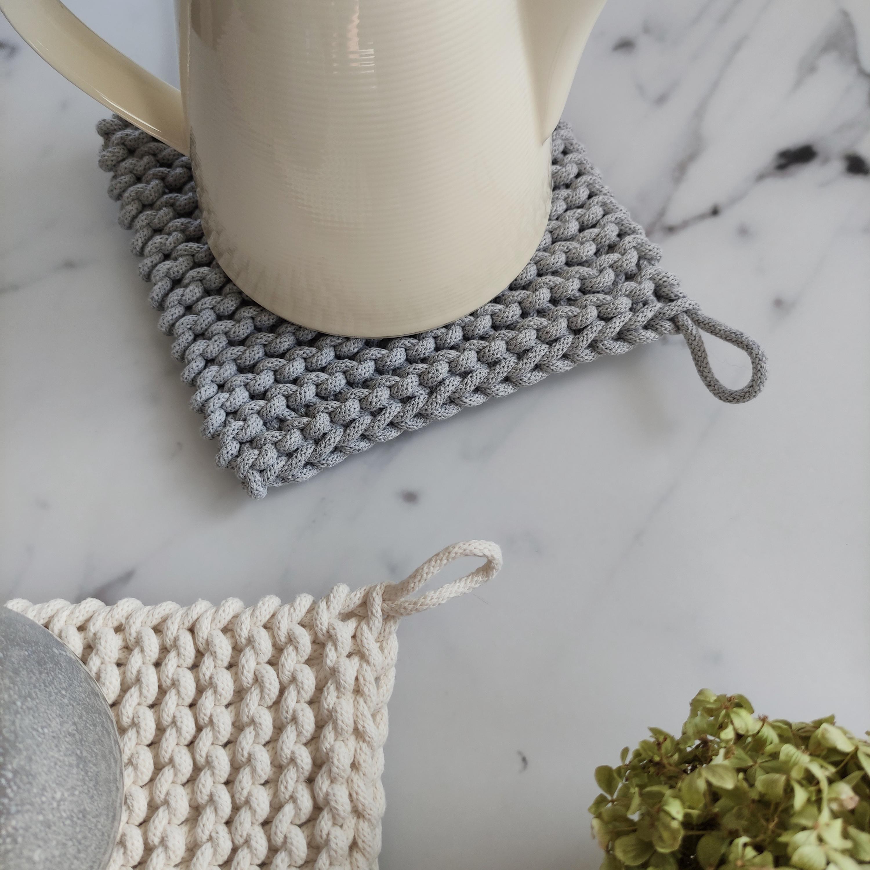 Knitted Potholder Pattern, Thick Hot Pad PDF, Farmhouse Style Trivet ...