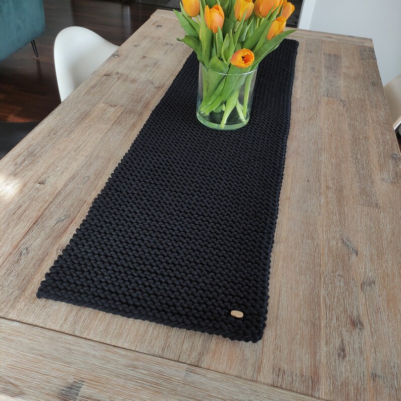Knitted Table Runner, Modern Table Runner, Boho Table Decor, Gift for ...