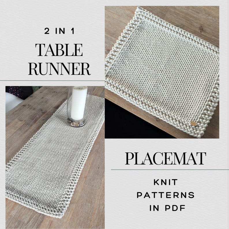 Knitted Pattern PDF Set 2 in 1 - Knit Table Runner Pattern, Placemat ...