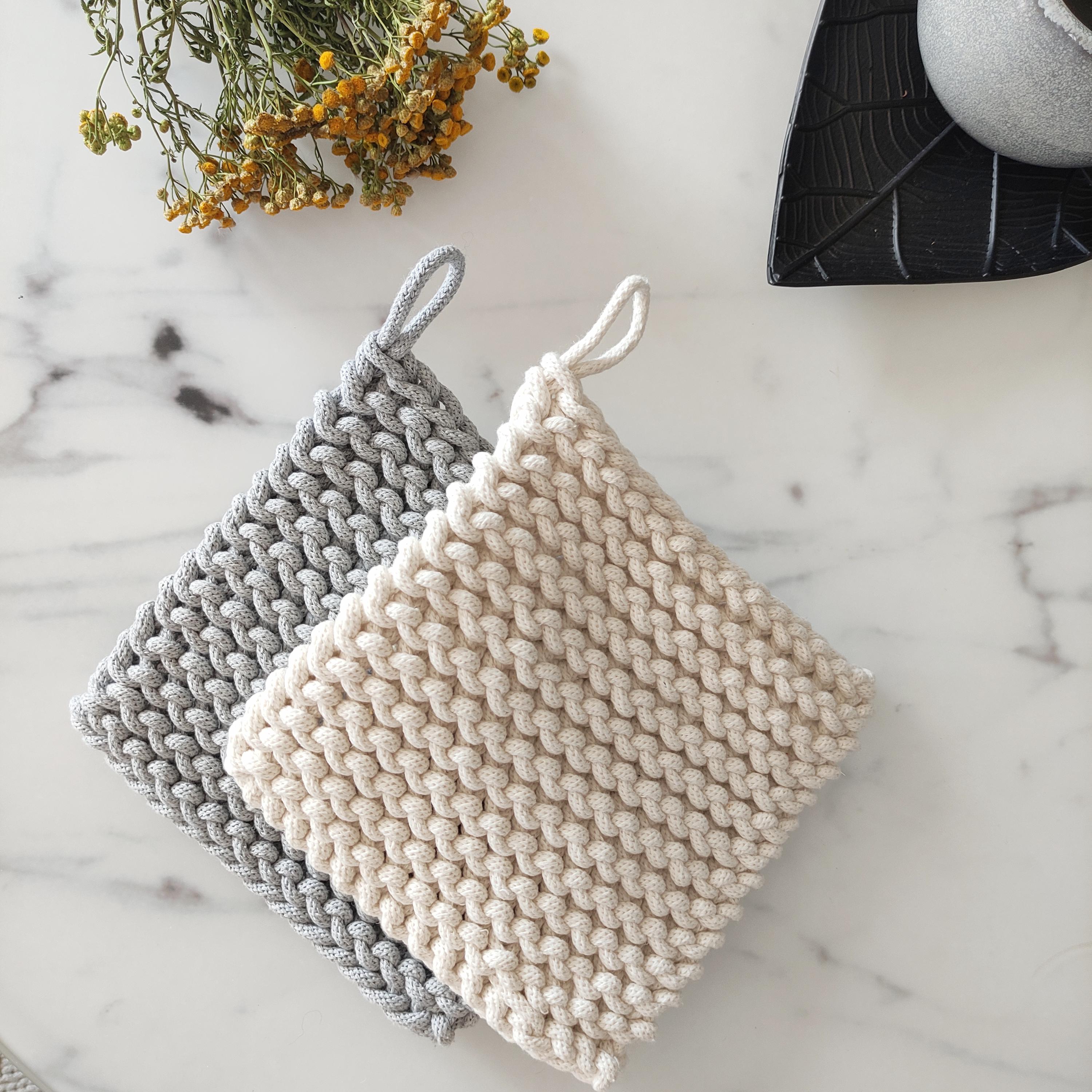 Knitted Potholder Pattern, Thick Hot Pad PDF, Farmhouse Style Trivet ...