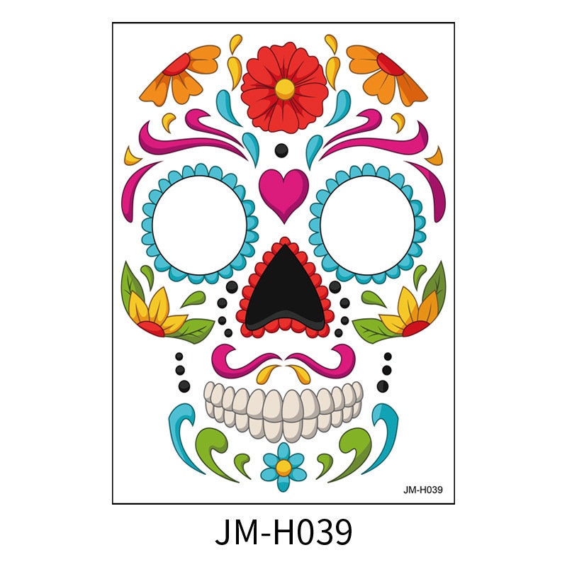 Halloween Skull Face Temporary Tattoo - Etsy