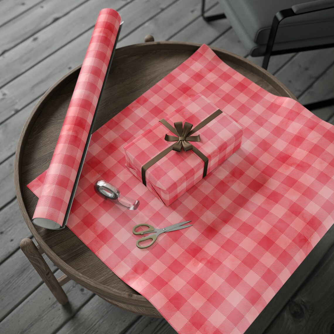 Gingham Red and Pink Wrapping Paper - Etsy