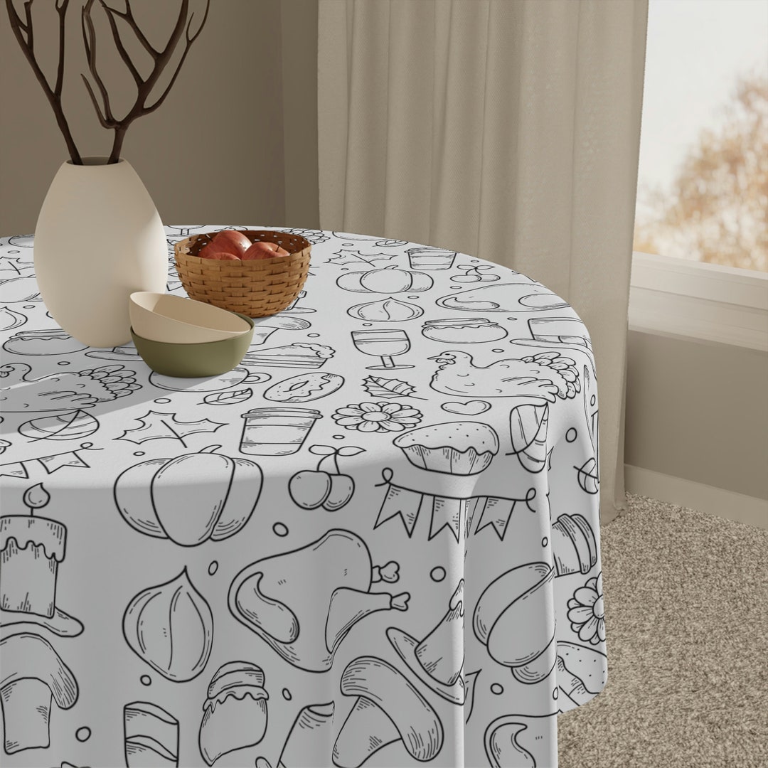 Thanksgiving Doodles Coloring Book Tablecloth - Etsy