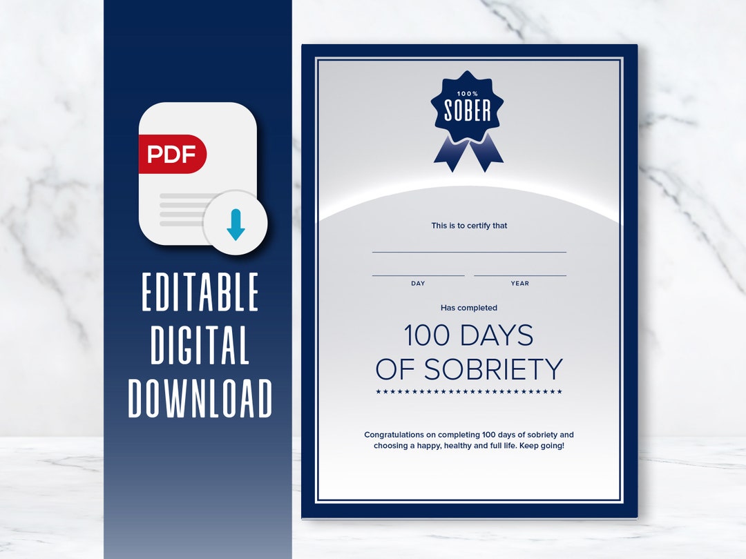 100 Days Sober Certificate - Digital Download - Etsy 100 Days Sober Certificate - Digital Download - Etsy